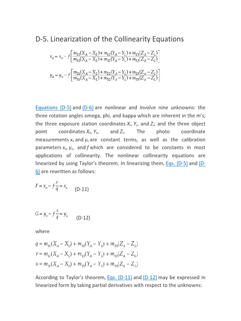 Linearization of Collinearity Equations | PDF