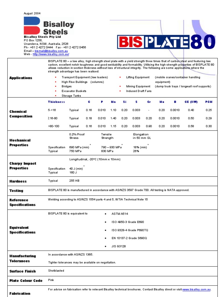 BISPLATE 80 Steel Specifications | PDF