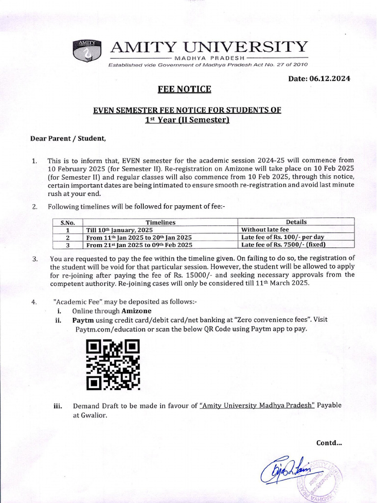 Fee Notice for Students of 1st Year (II Semester) | PDF