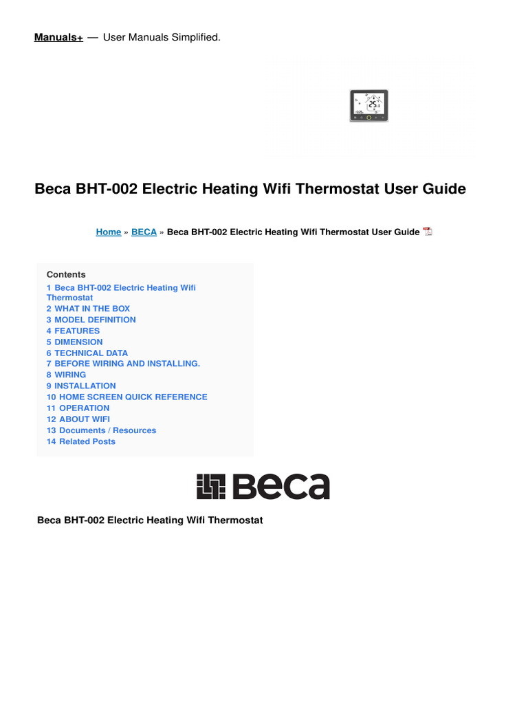 BHT 002 Electric Heating Wifi Thermostat Manual | PDF | Thermostat ...
