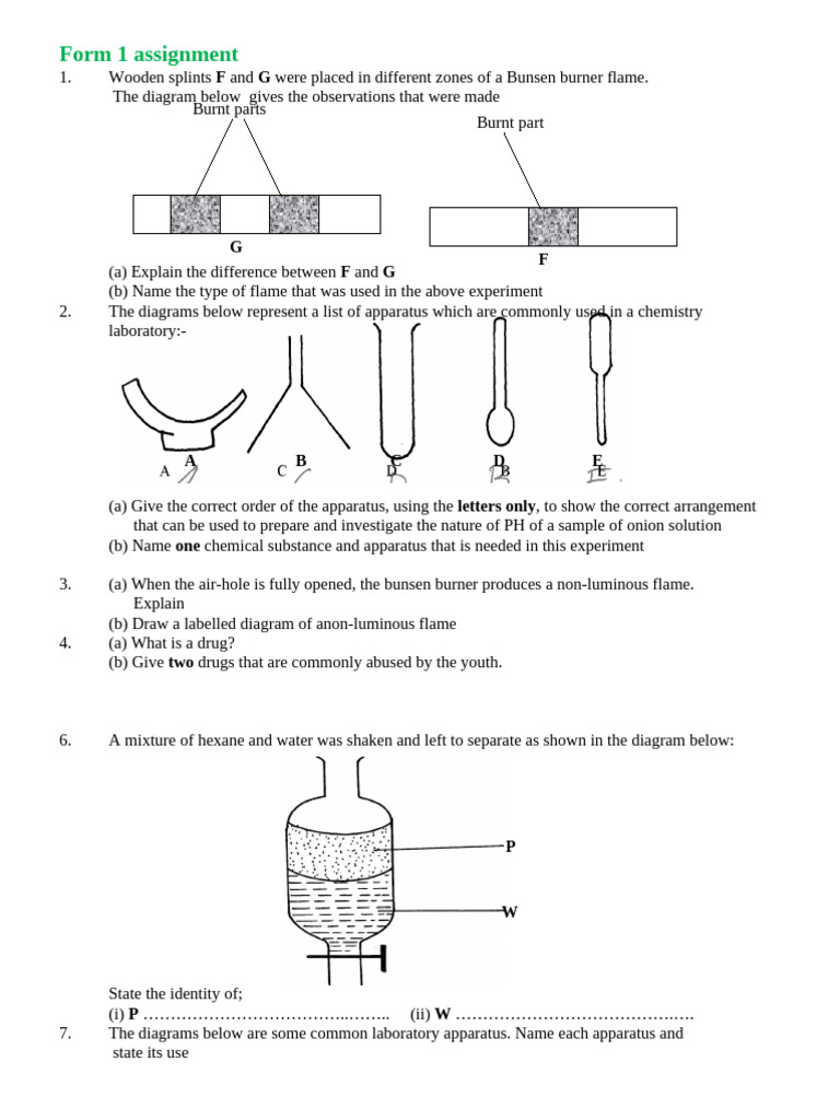 Form 1 Assignment 1 Pdf Physical Sciences Chemistry
