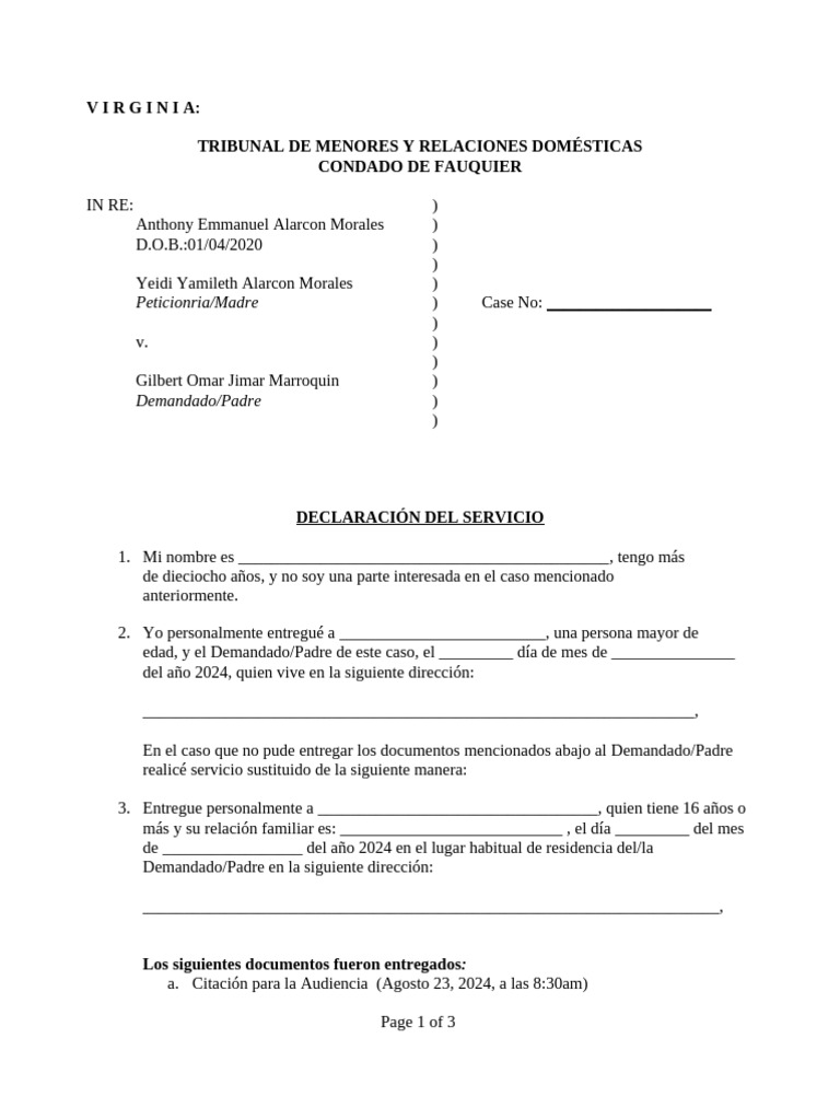 Alarcon Morales, Anthony - Affidavit of Service (Personal Service ...