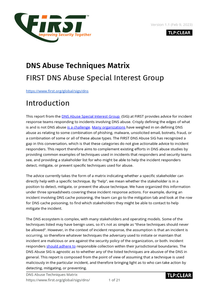 DNS Abuse Techniques Matrix | PDF | Domain Name System | Domain Name