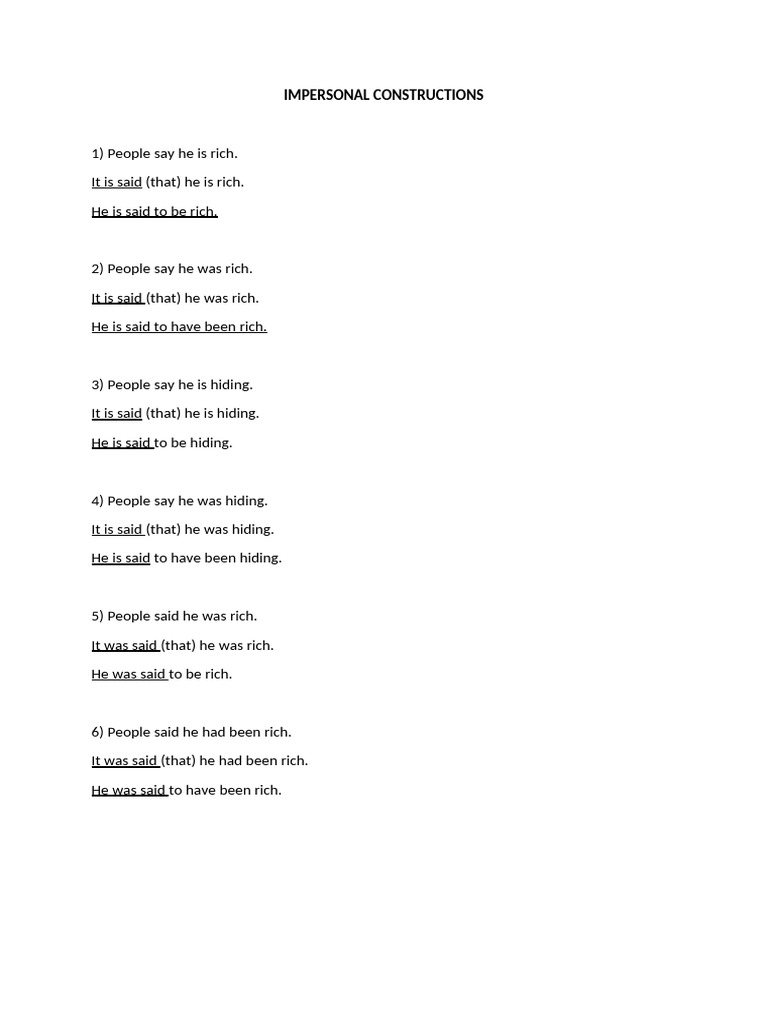 Impersonal Constructions | PDF