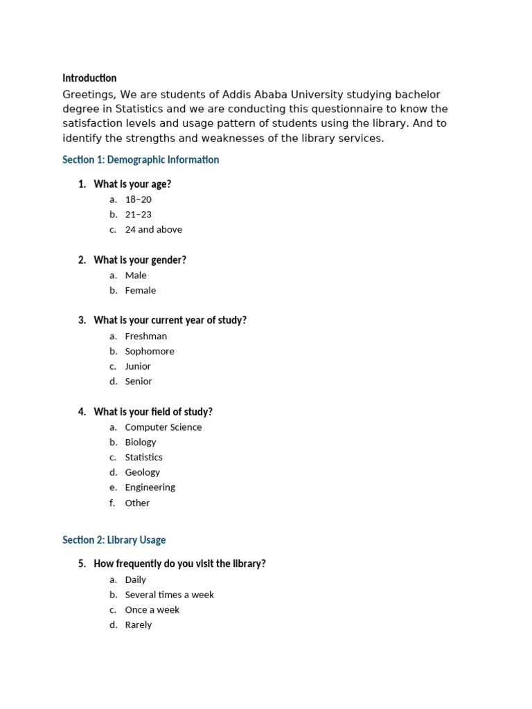 Library Satisfaction Survey for Students | PDF