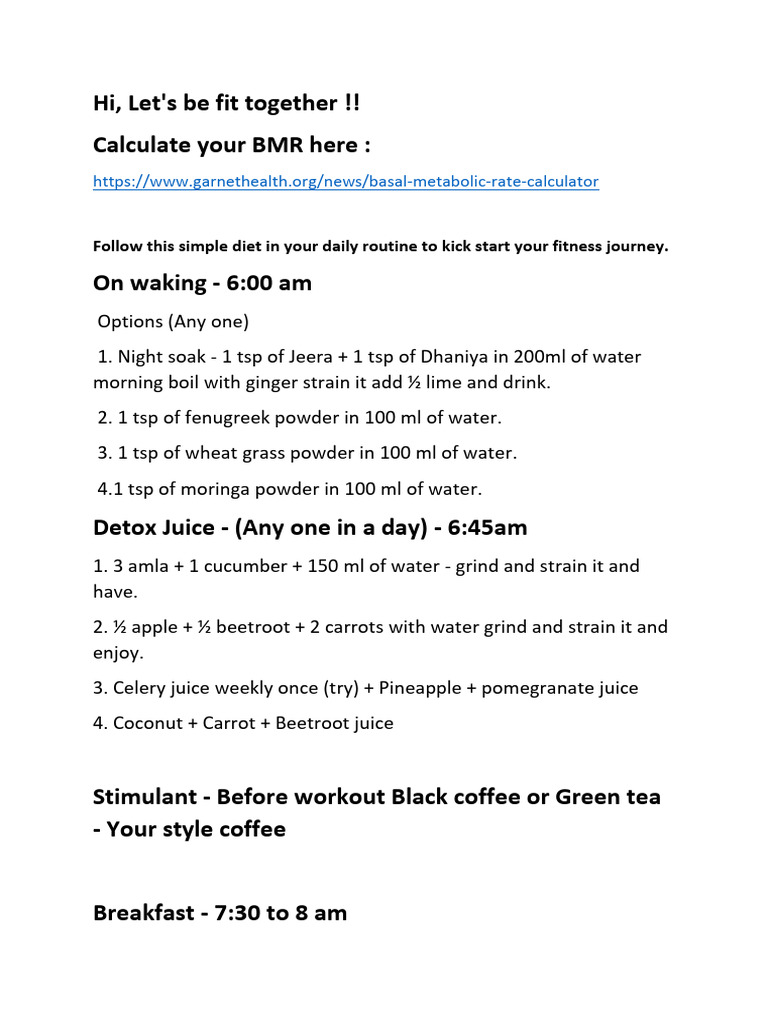 BMR & Diet Chart | PDF