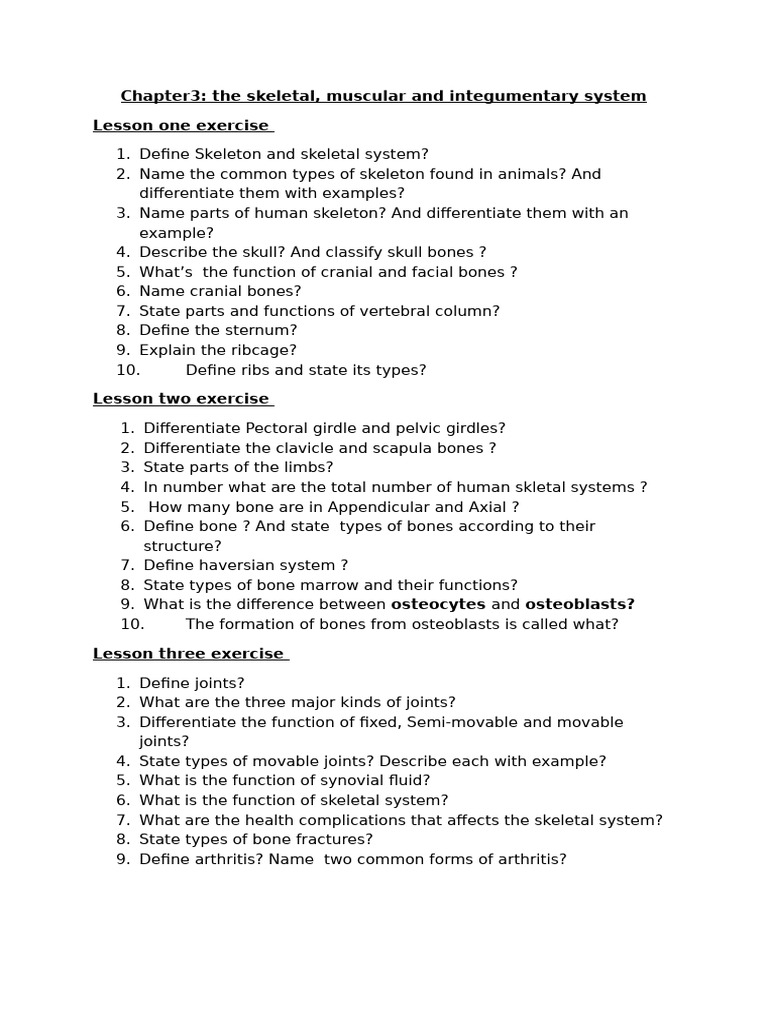 Chapter3 Skeletal System Exercises | PDF
