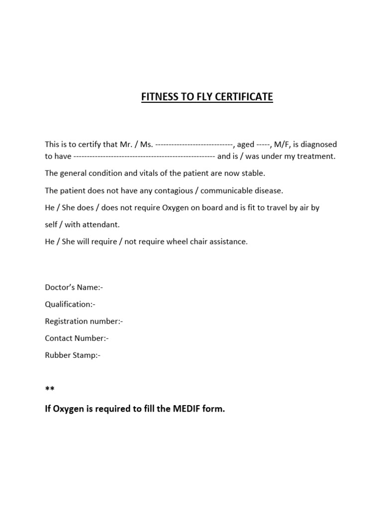 Fitness to Fly Certificate Template | PDF