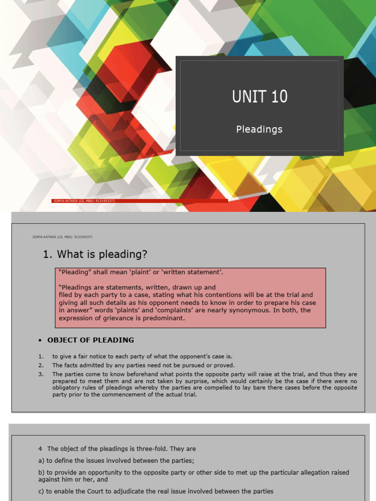 Unit 10 | PDF | Pleading | Lawsuit