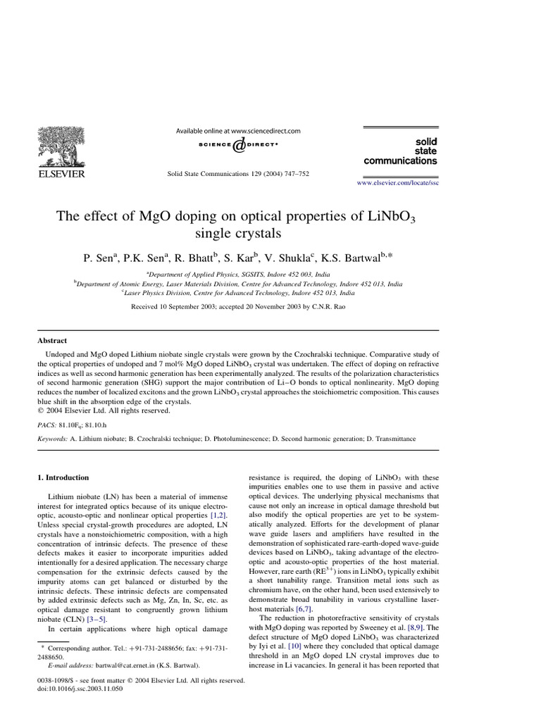 The Effect of MgO Doping on Optical Properties of LiNbO3 Single ...