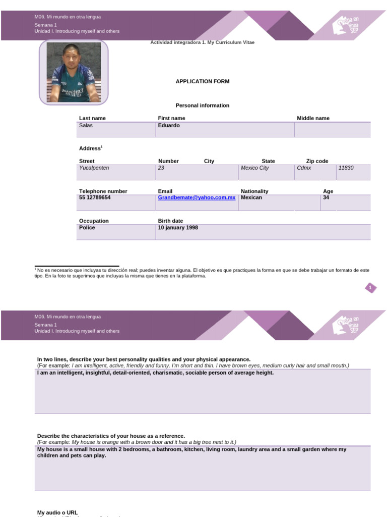 Personal Info & CV Practice | PDF | Home