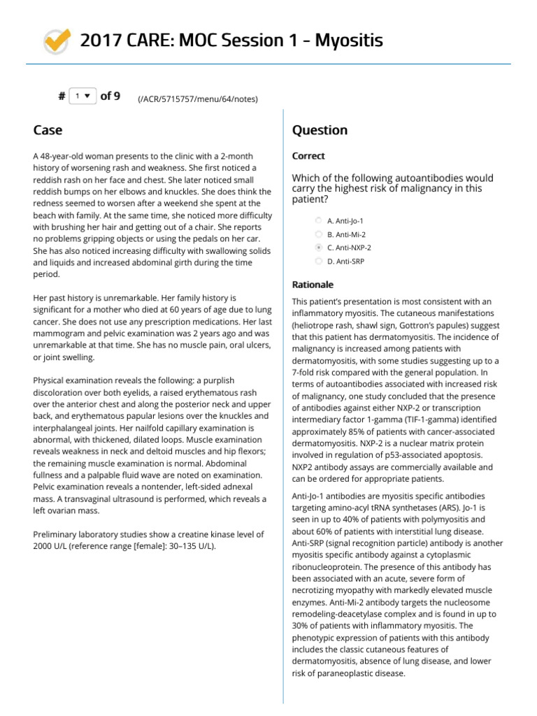 CARE ACR 2017 Myositis | PDF | Clinical Medicine | Medical Specialties