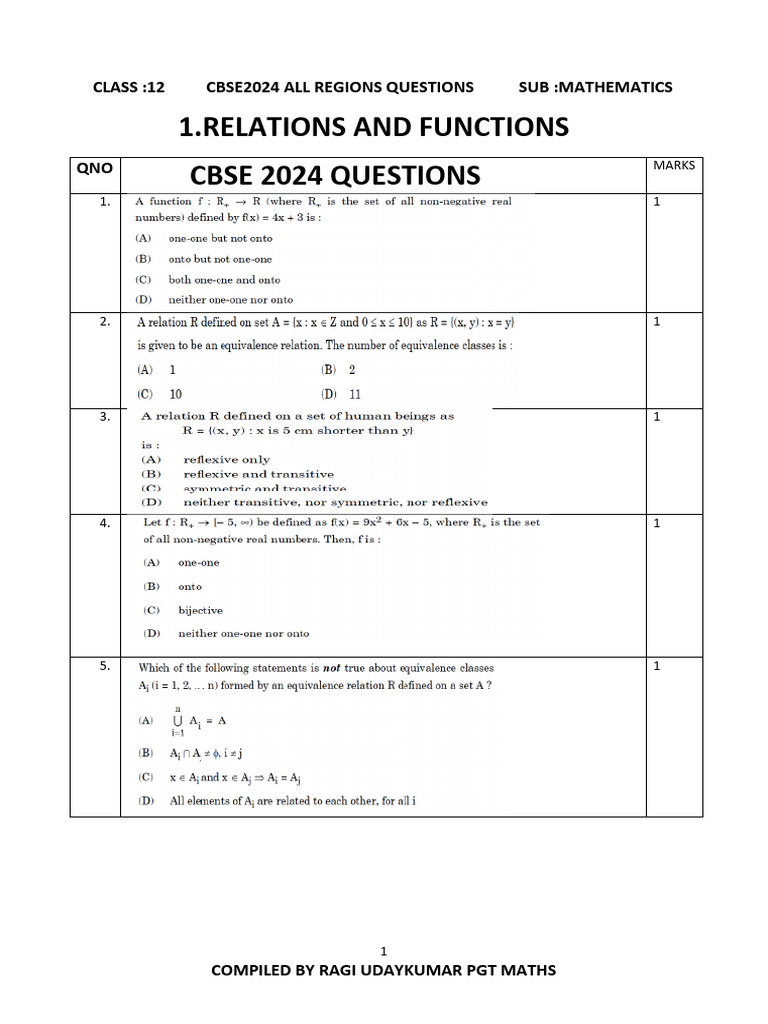 (2024) MATHS class 12 | PDF | Mathematical Concepts | Linear Algebra
