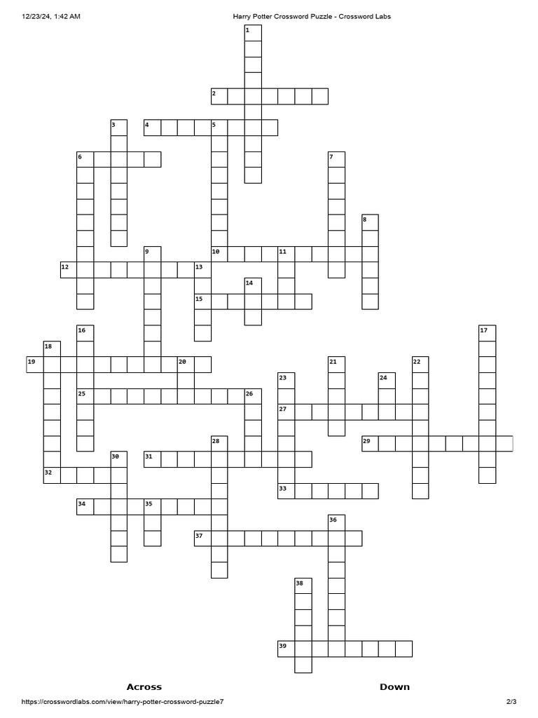 Harry Potter Crossword Puzzle - Crossword Labs | PDF | Fictional ...
