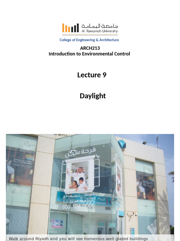ARCH213 - Lecture 9 - Daylight | PDF | Electrodynamics | Optics