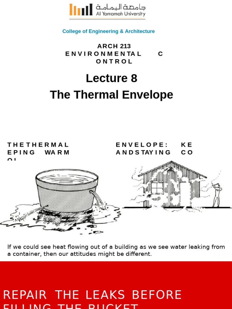 ARCH213 - Lecture 8 - The Thermal Envelope | PDF | Building Insulation ...