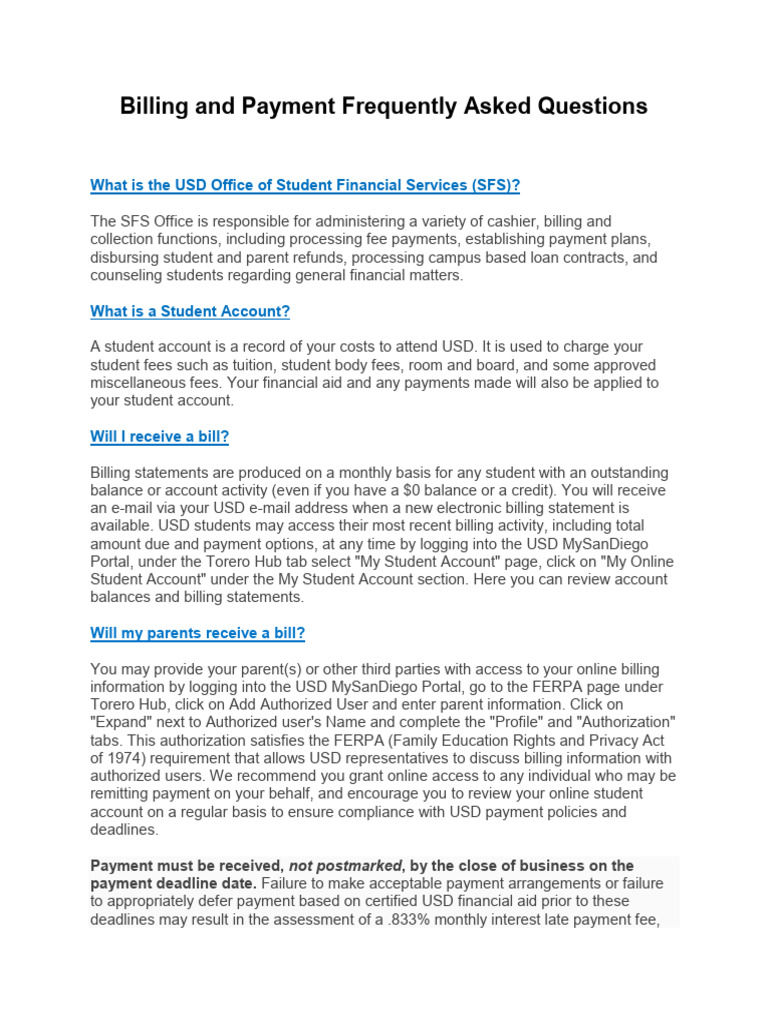 USD Billing and Payment FAQs | PDF | Fee | Payments