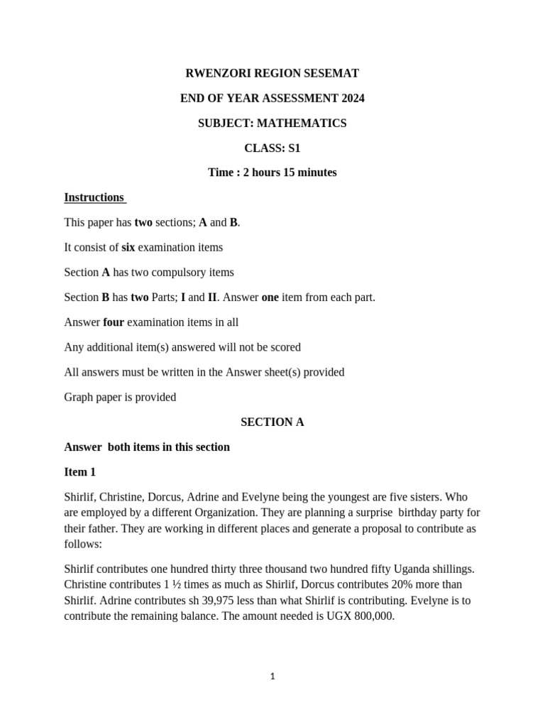 s1 Mathematics | PDF