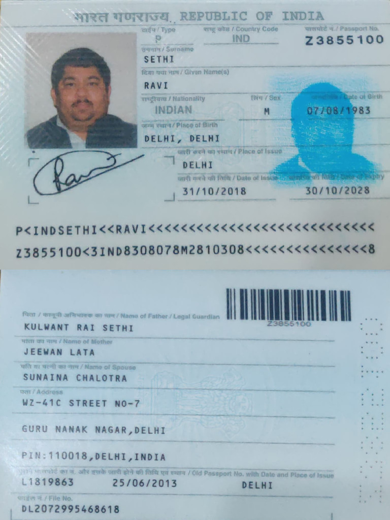 Indian Passport Details for Ravi Sethi | PDF