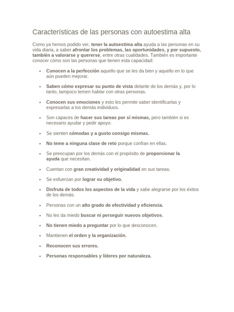 Características de las personas con autoestima alta | PDF