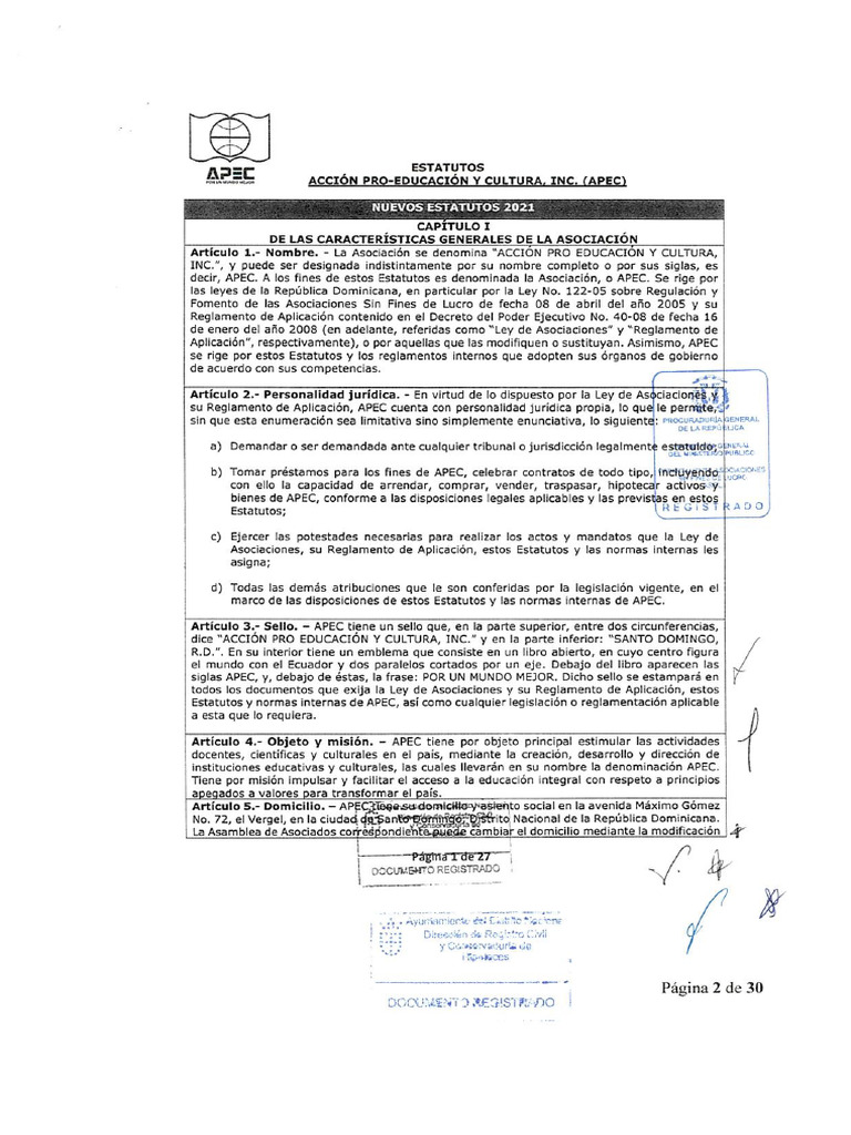 Estatutos APEC - Certificados | PDF