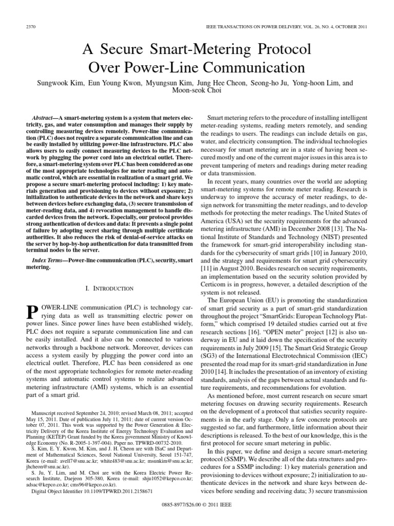 A Secure Smart-Metering Protocol Over Power-Line Communication | PDF | Key (Cryptography ...