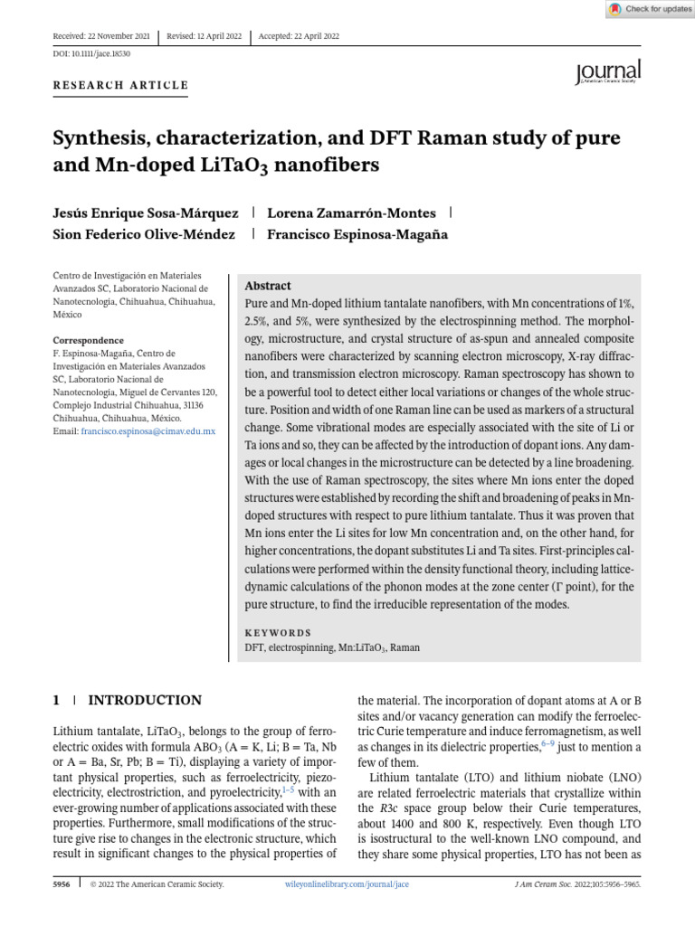 Journal of the American Ceramic Society - 2022 - Sosa‐Márquez - Synthesis characterization and ...