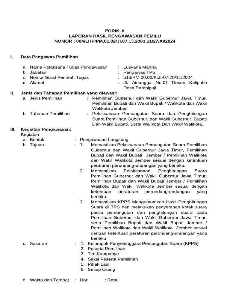 Laporan Pengawasan Pemilu Jatim | PDF