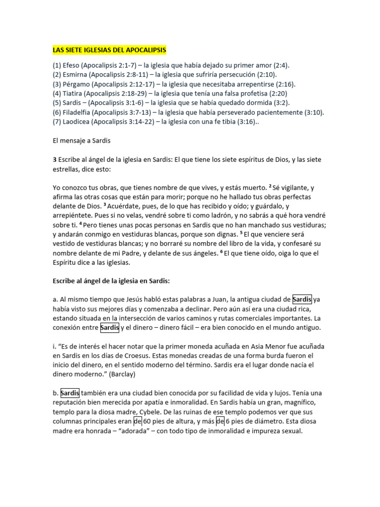 LAS SIETE IGLESIAS DEL APOCALIPSIS | PDF | Iglesia cristiana | Creencia religiosa y doctrina