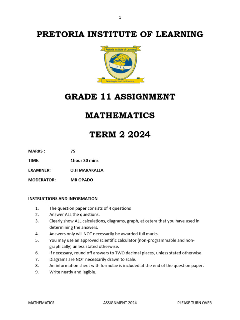 Grade 11 Assignment Term 2 | PDF | Geometry | Mathematics