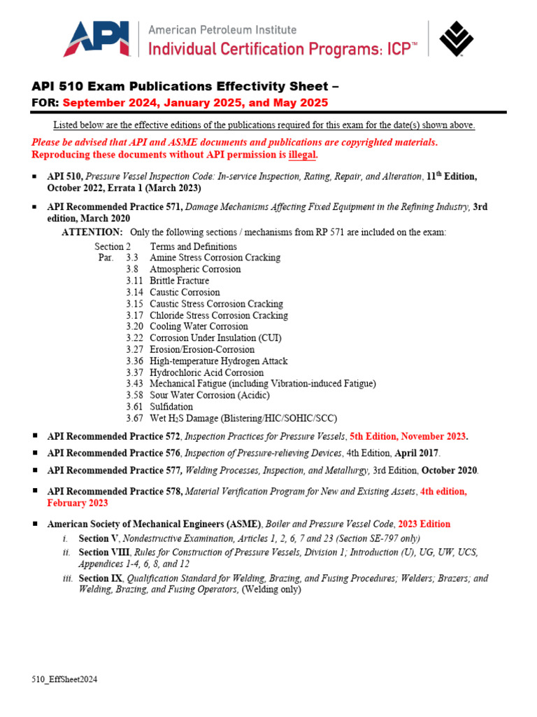 API 510 Exam Publications 2024 Guide | PDF | Pipe (Fluid Conveyance ...