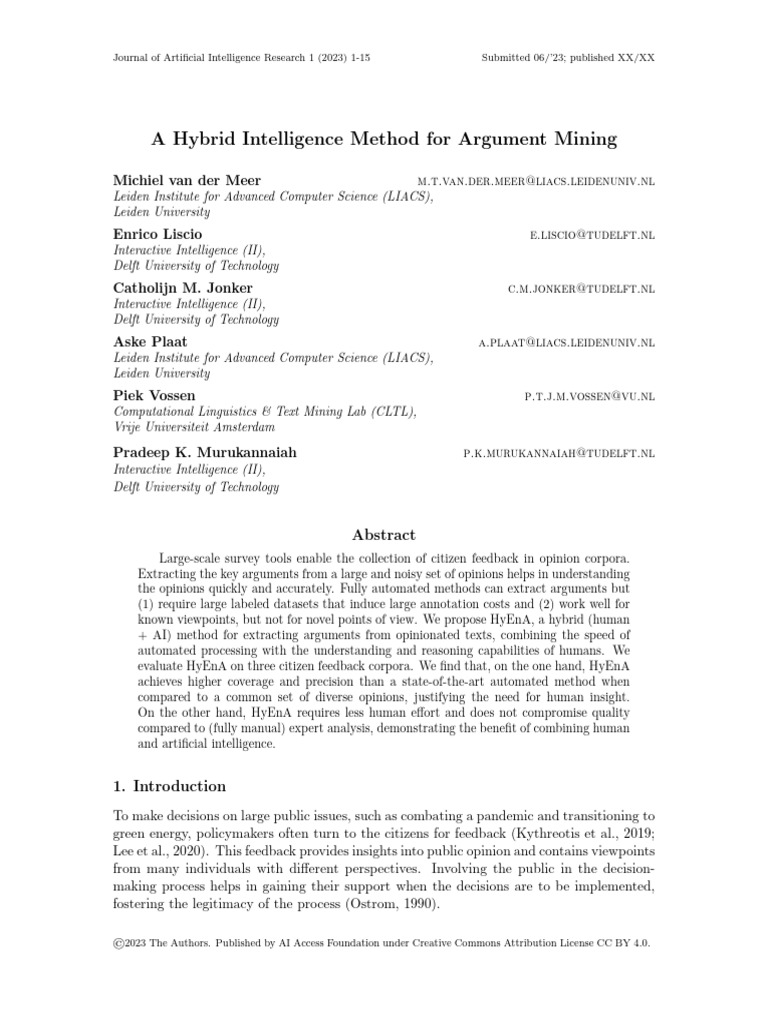 A Hybrid Intelligence Method For Argument Mining | PDF | Cluster ...
