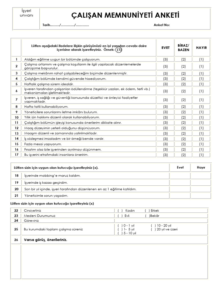 Calisan Memnuniyet Anketi Ornegi | PDF