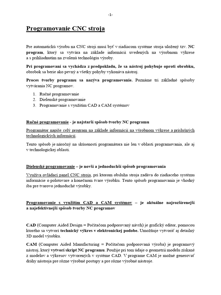 Programovanie CNC Opakovanie | PDF