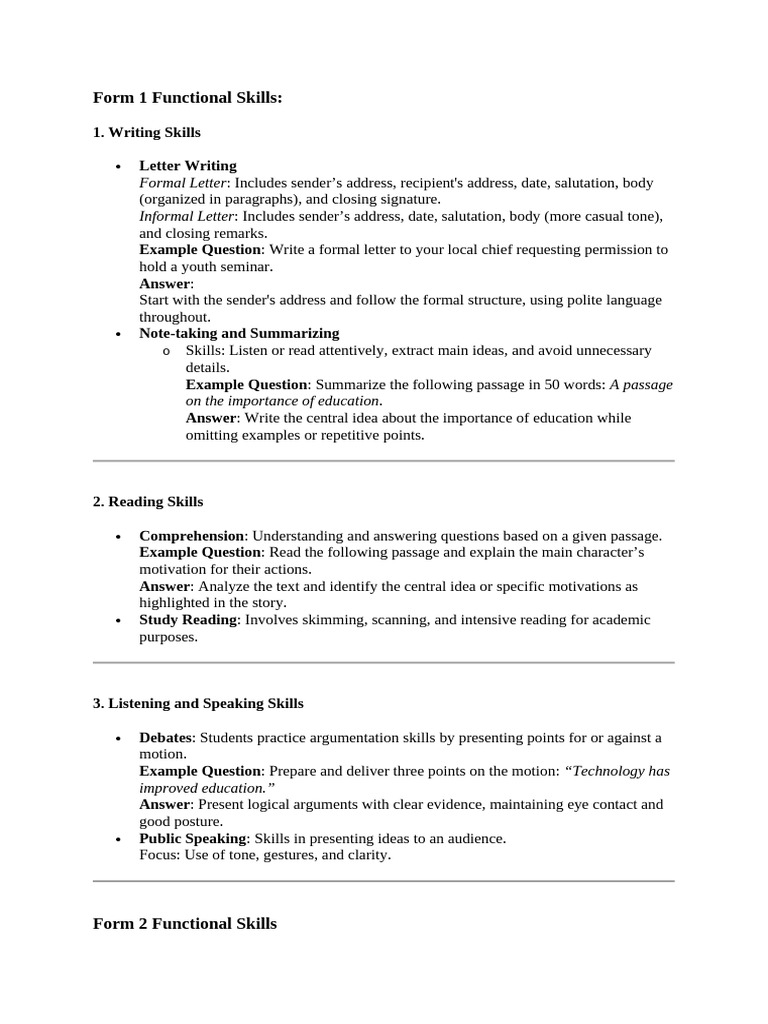 Form 1 and 2 Functional and Oral Skills | PDF | Stress (Linguistics ...