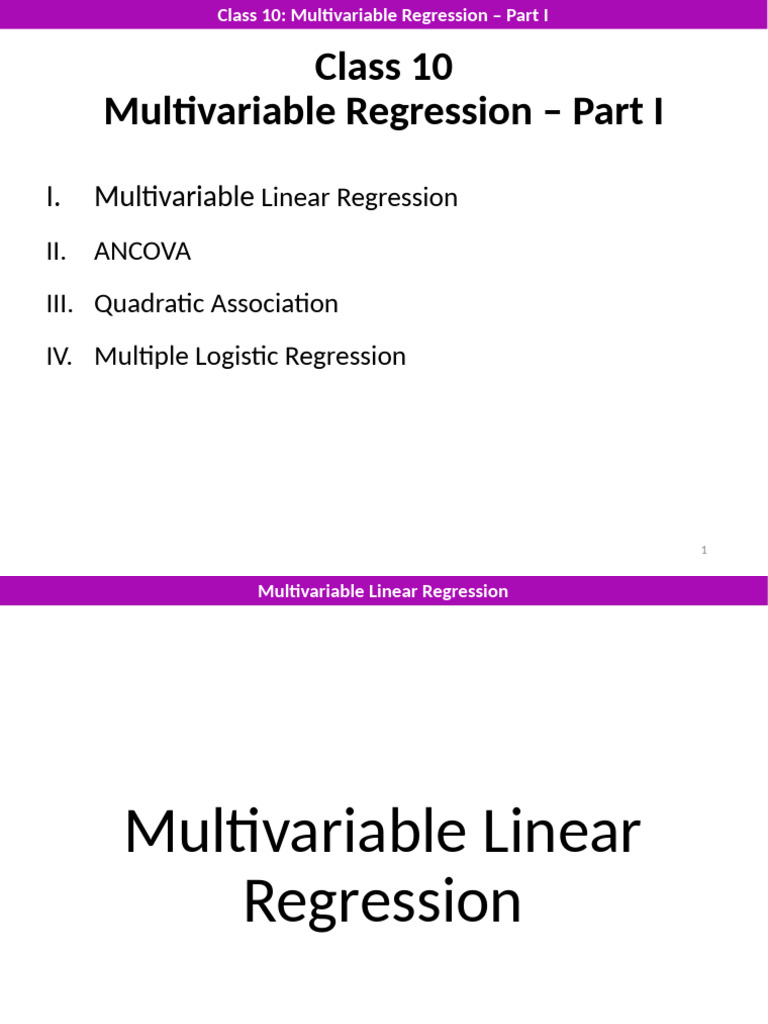 BS730 Spring 2024 Class 10 | PDF | Linear Regression | Dependent And Independent Variables