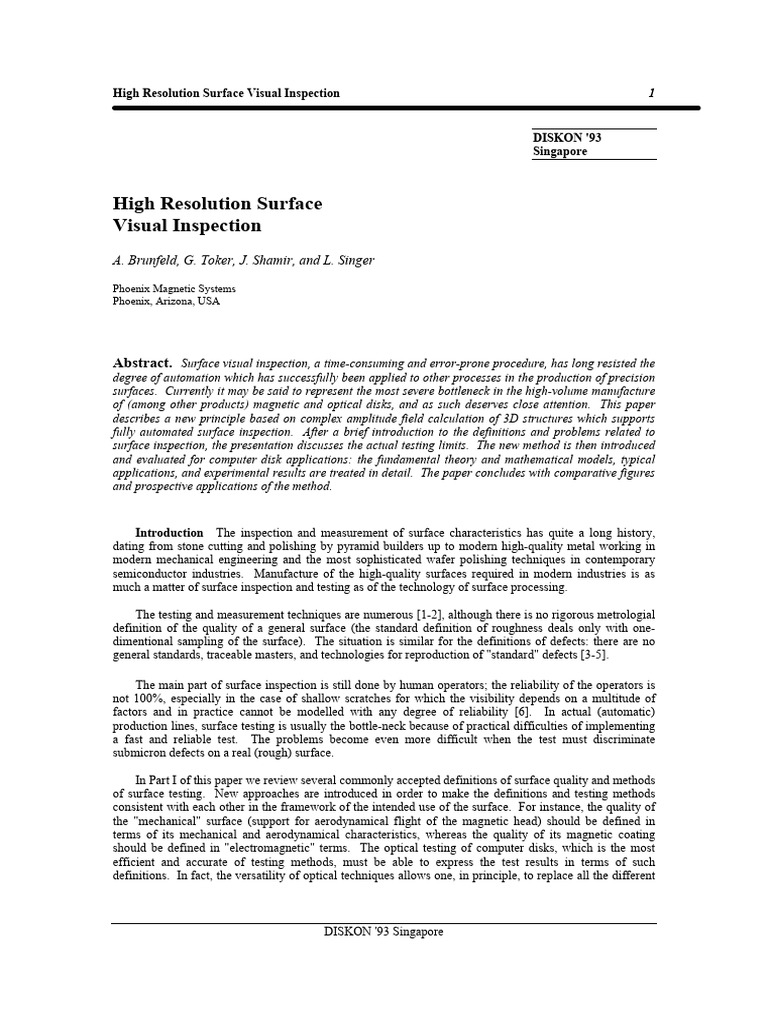 High Resolution Surface Visual Inspection | PDF | Optics | Interferometry