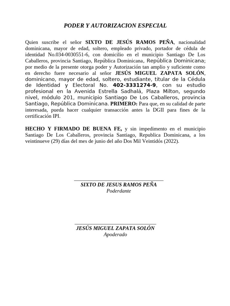 Poder Ipi Sixto de Jesus Ramos Peña | PDF