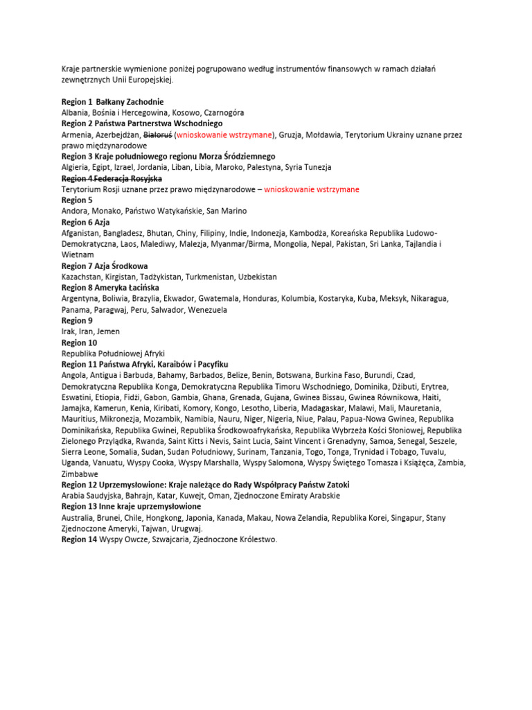 Kraje Partnerskie Z Podzialem Na Regiony | PDF
