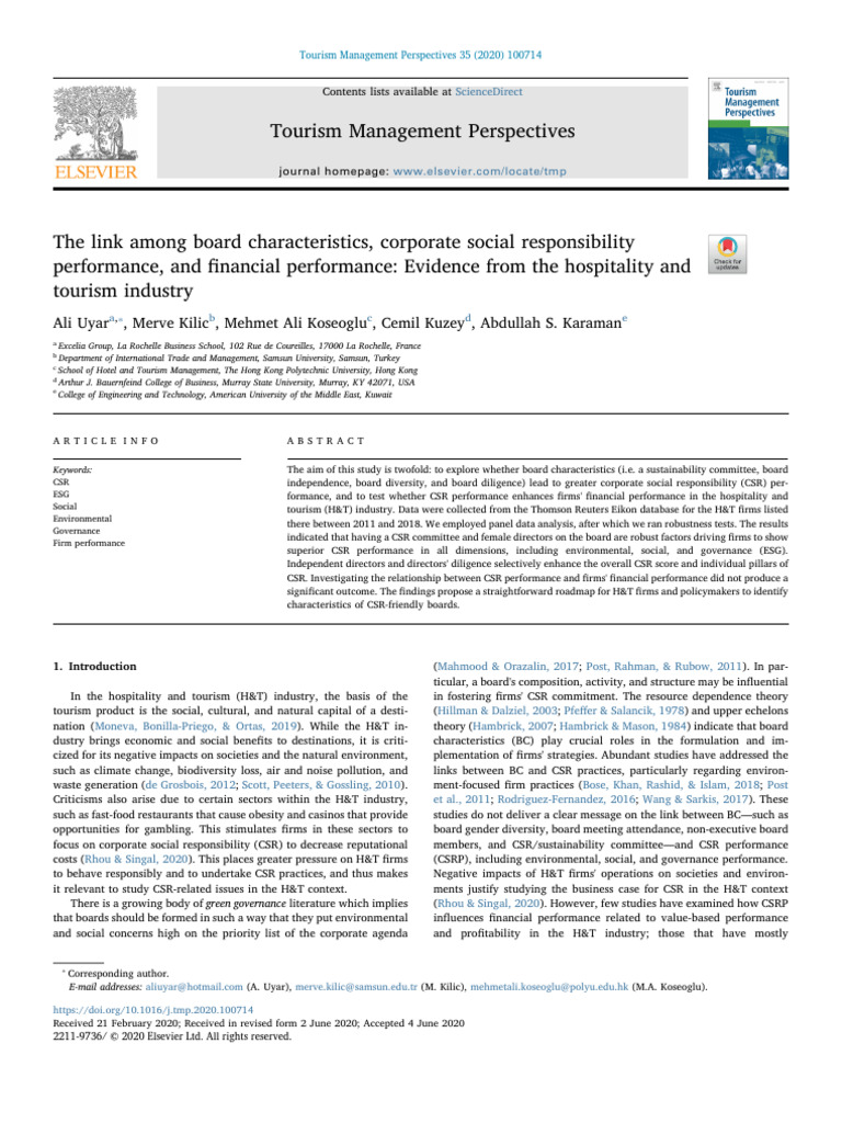 Tourism Management Perspectives: Ali Uyar, Merve Kilic, Mehmet Ali ...