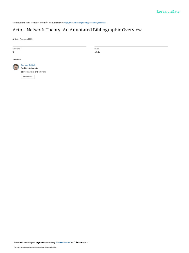 Actor-Network Theory An Annotated Bibliographic Overview | PDF ... Actor-Network Theory An Annotated Bibliographic Overview | PDF ...
