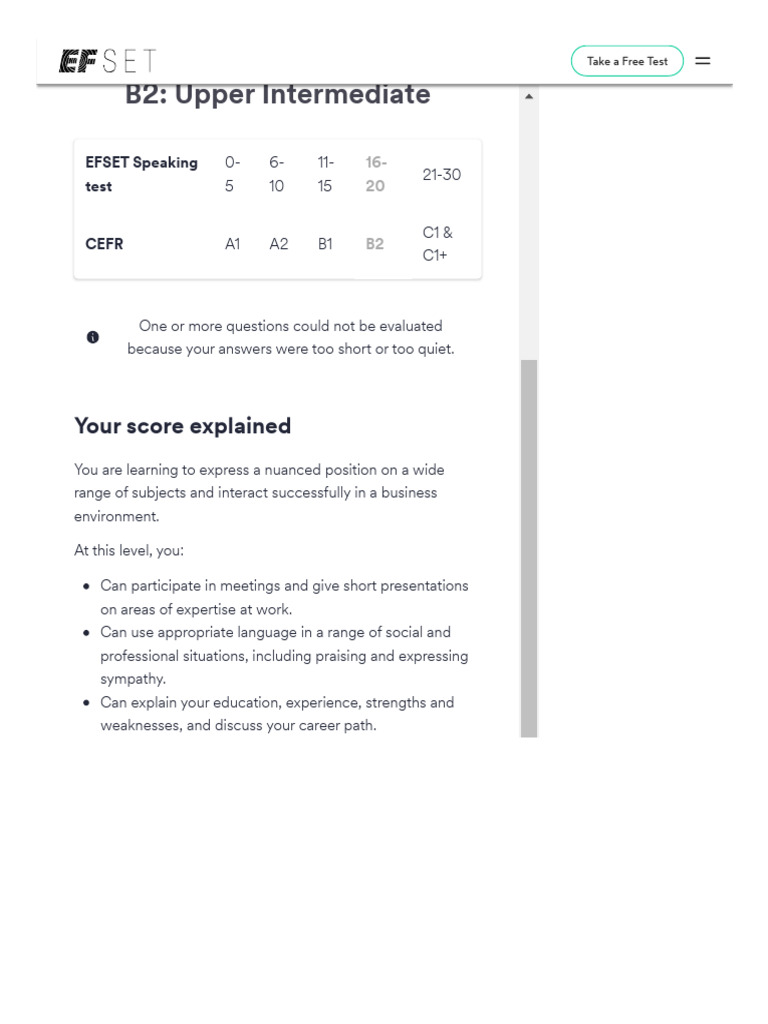 Free English Speaking Test - EF SET | PDF