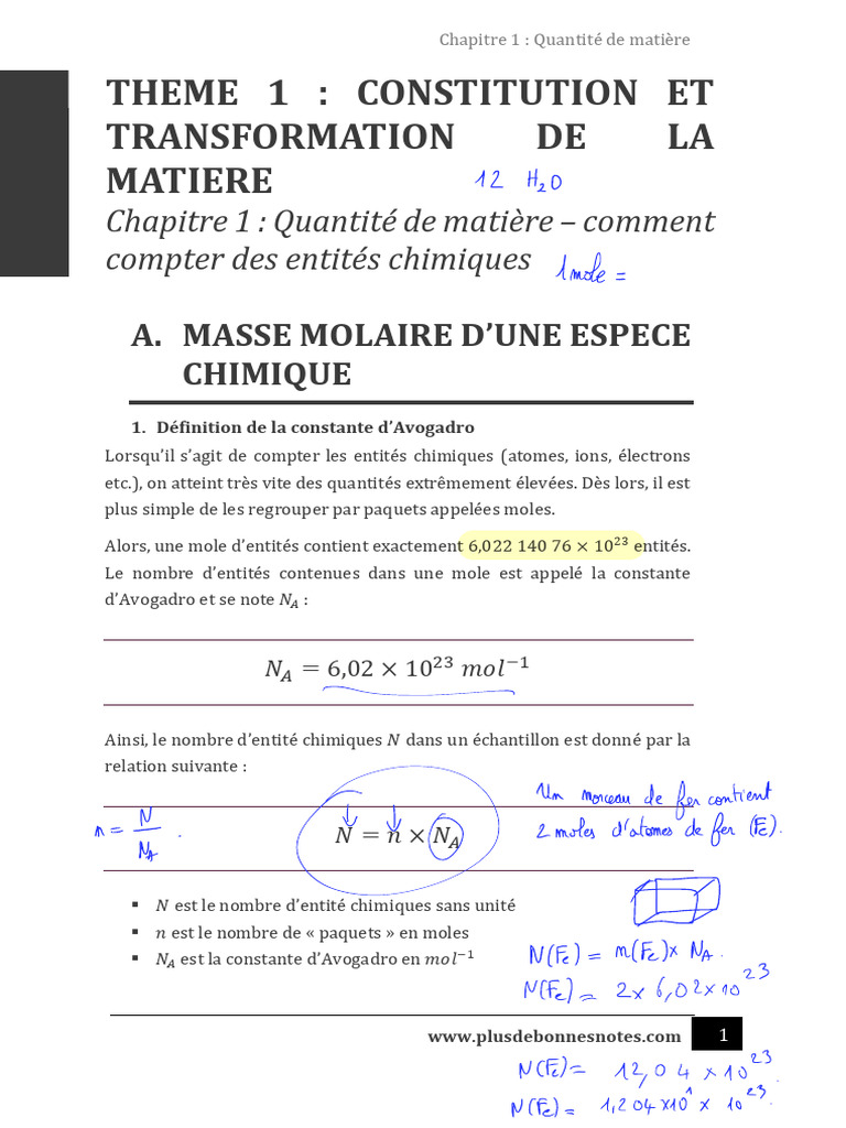 La Quantite de Matiere | PDF | Mole (unité) | Quantité