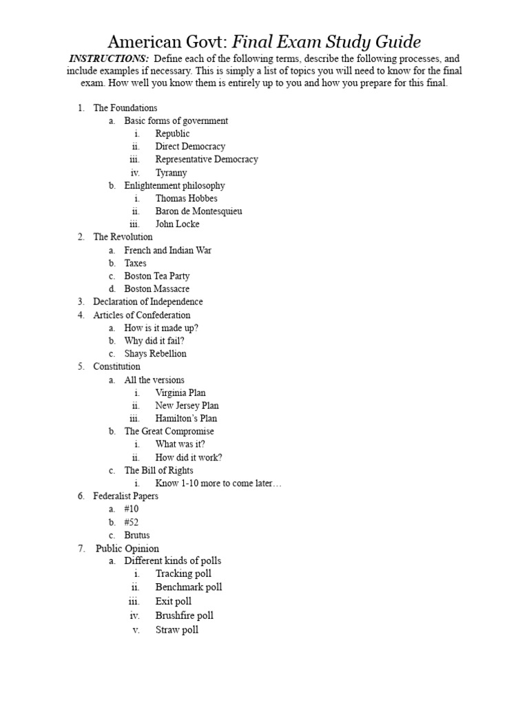 American Government Final Exam Guide | PDF