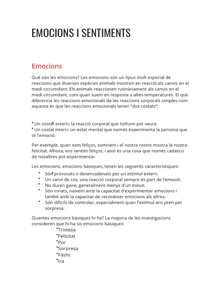 Emocions I Sentiments | PDF
