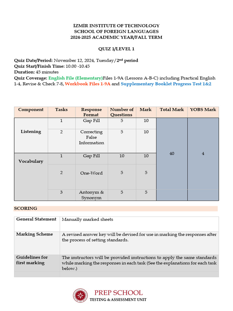 Q1 - 12.11.2024 - L1 Announcement & Sample Test Items | PDF | Vocabulary