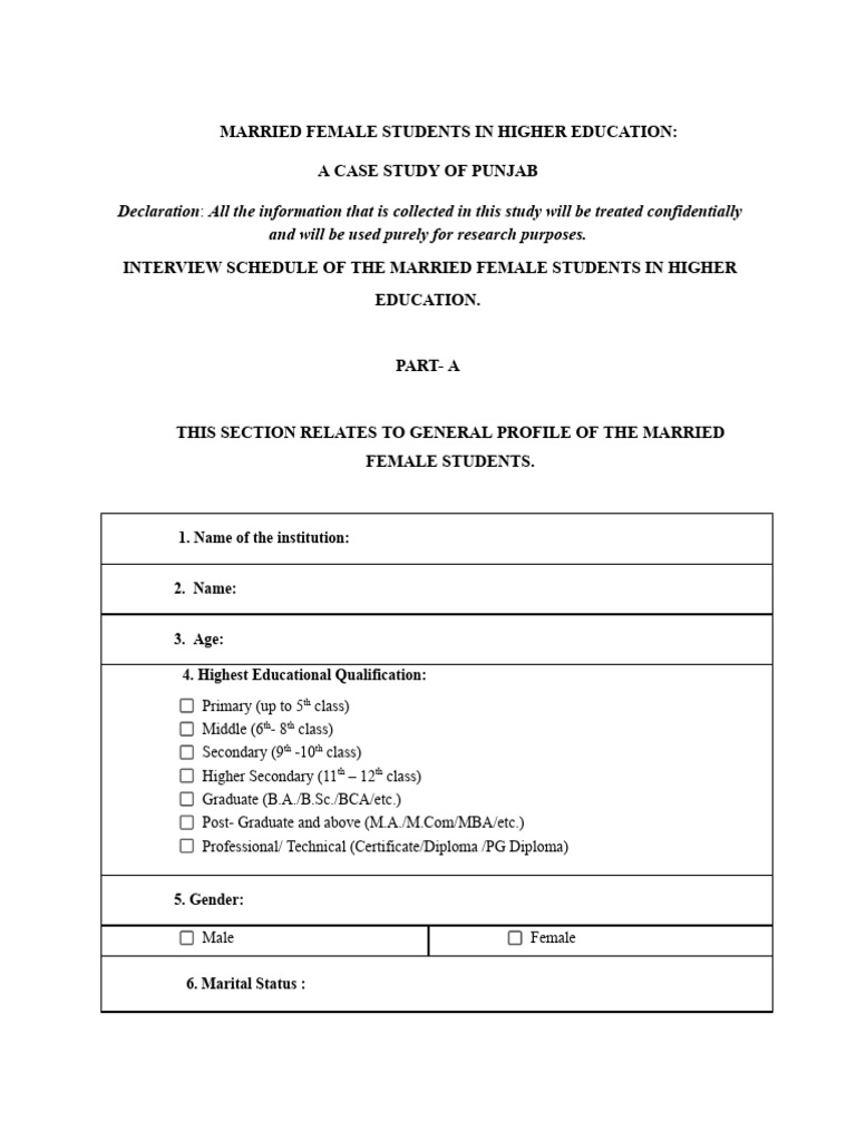 Interview Schedule | PDF | Discrimination | Marriage