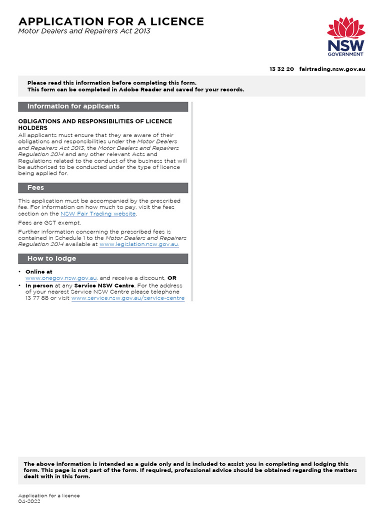 NSW Motor Vehicle Repairers Licence Application | PDF | License | Crimes