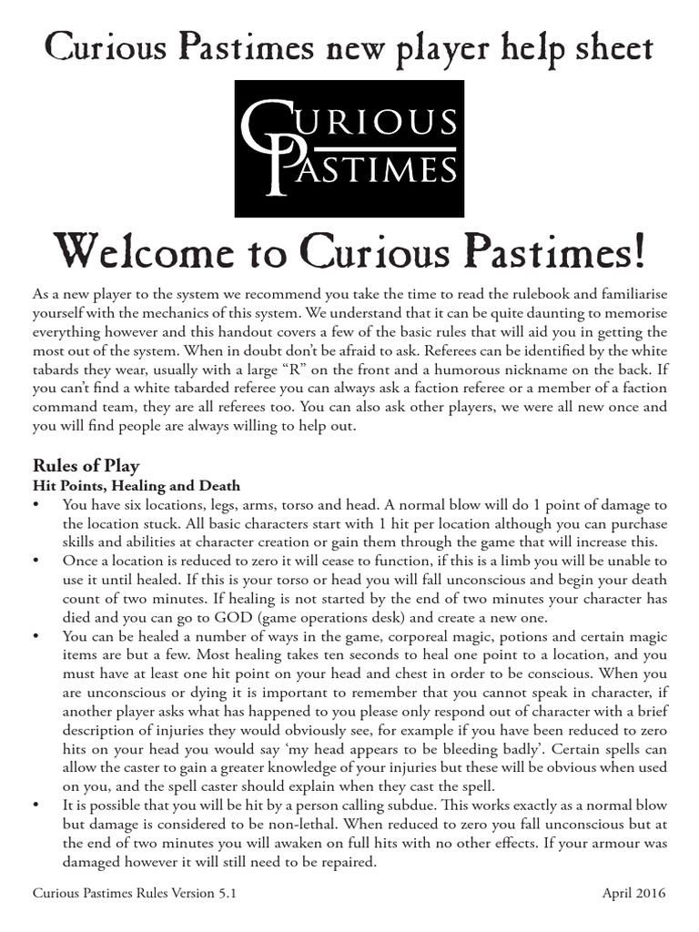 Curious Pastimes New Player Guidelines v51 | PDF