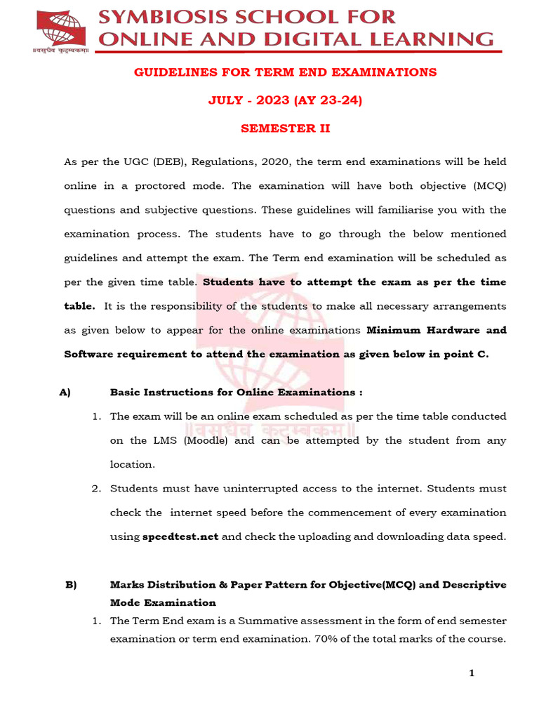 SSODL External Assessment Guidelines For JULY-2023 Batch-SEM-II | PDF ...